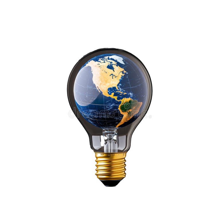 Light Bulb with Earth Globe Inside on Transparent Background Stock ...