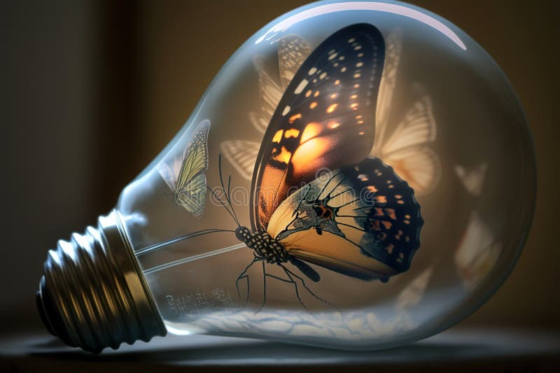 Butterfly in Light Bulb, Renewable Energy Made with Generative AI Stock ...