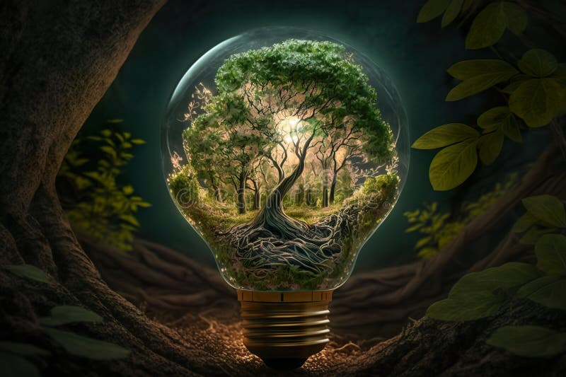 Nature Captured in a Light Bulb, Renewable Energy Made with Generative ...