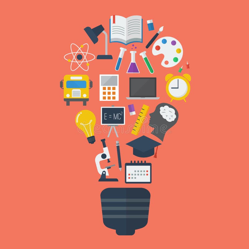 Light Bulb with Education Icons Stock Vector - Illustration of internet ...