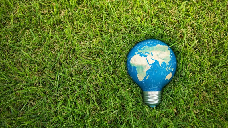 A Light Bulb Embedded in the Grass with the World Inside Stock Image ...