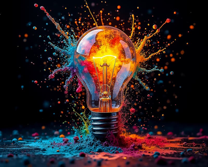 A Light Bulb Emits a Warm Glow while Being Enveloped by an Explosion of ...