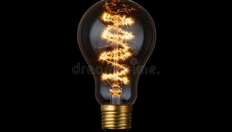 A Vintage Light Bulb Glowing with Spiral Filaments in a Dark Background ...