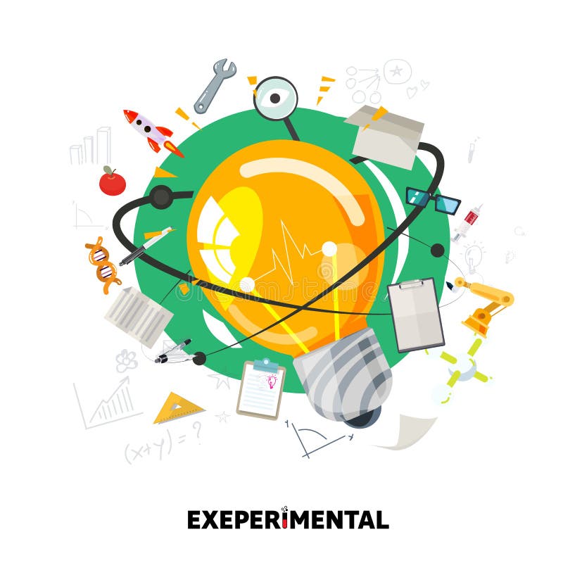 Light Bulb of Experiment with Knowledge Elements. Science and Di Stock ...