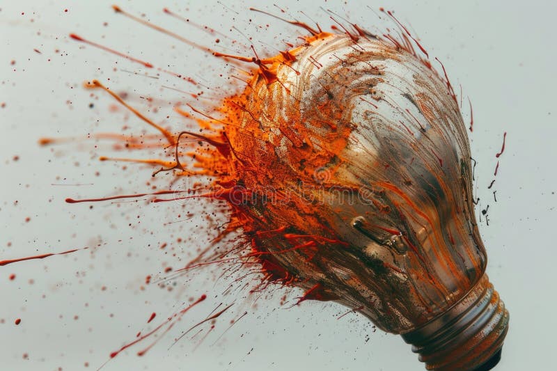 A Light Bulb Explodes in a Burst of Orange and Red Paint, Creating a ...