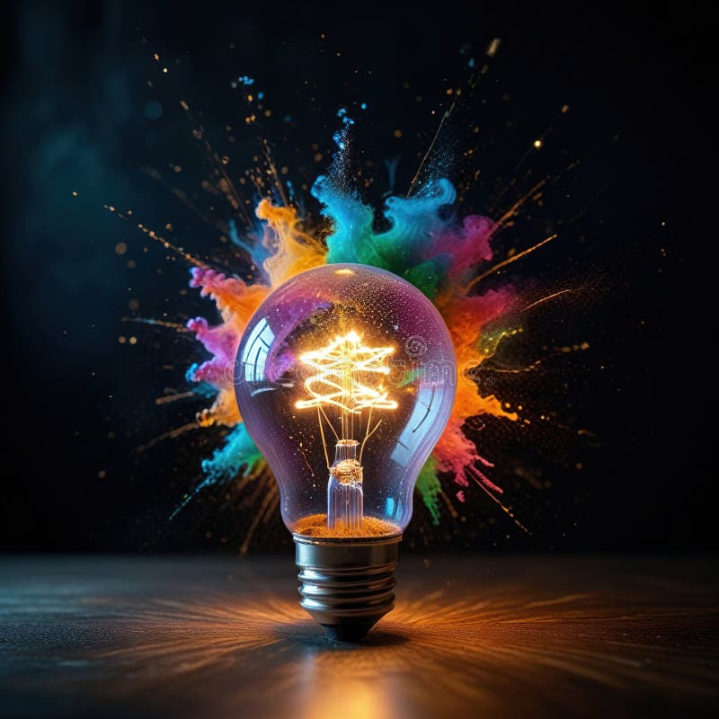 Light Bulb Explodes with Colorful Dust Splashes and Electric Flame ...