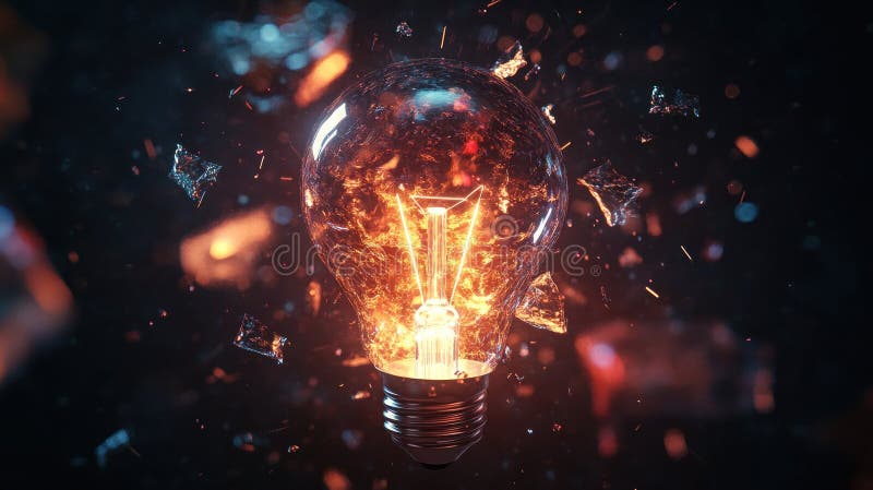 A Light Bulb Explodes in a Dramatic Cinematic Burst of Particles, with ...