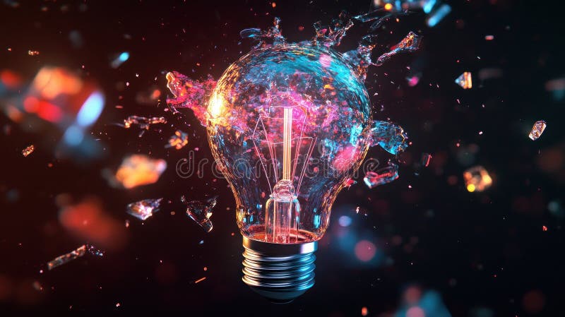 A Light Bulb Explodes in a Dramatic Cinematic Burst of Particles, with ...