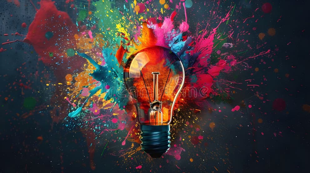 A Light Bulb Exploding with Colorful Paint and Liquid, Creating an ...