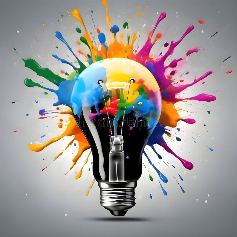 Light Bulb Exploding with Colorful Paint Splashes on a Black Background ...