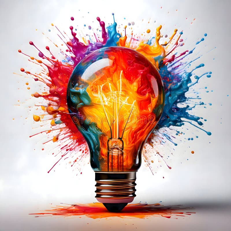 Light Bulb Exploding with Colorful Paint Splashes, Depicting Creative ...