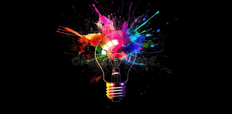 A Light Bulb Exploding with Colorful Paint Splatter Stock Illustration ...