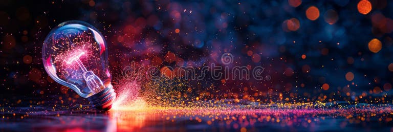Light Bulb Exploding with Colorful Powder and Smoke on Black Background ...