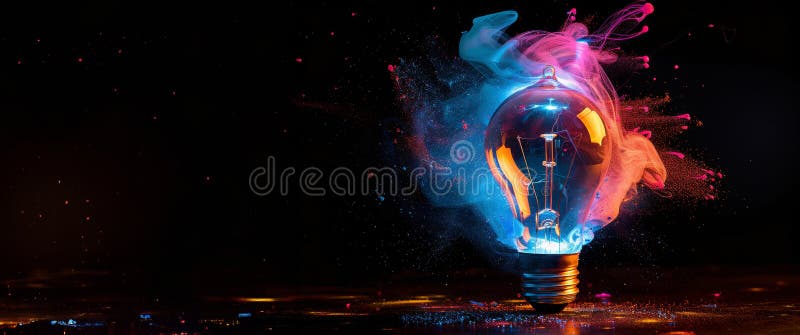 Light Bulb Exploding with Colorful Smoke Stock Image - Image of idea ...
