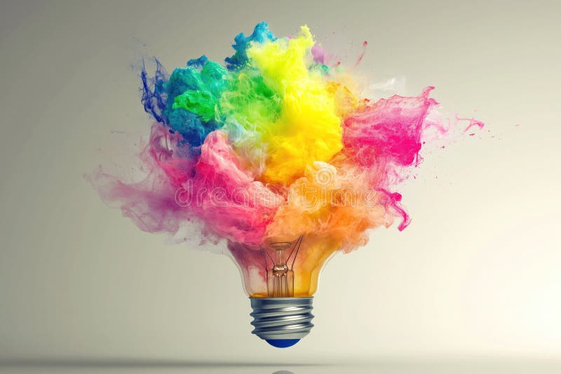 Light Bulb Exploding with Colorful Smoke, Generating Creative Ideas ...