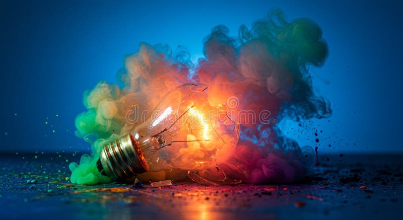 A Light Bulb Exploding with Colorful Smoke and Ink, Forming a Colorful Cloud, Ai Generative ...
