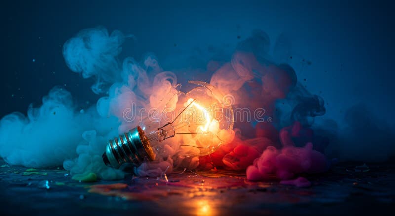 A Light Bulb Exploding with Colorful Smoke and Ink, Forming a Colorful ...