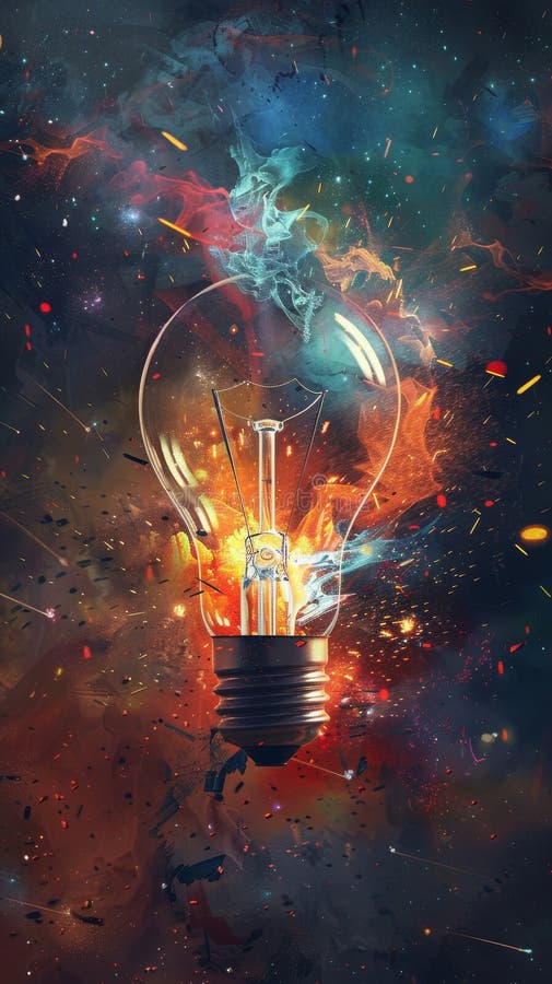 Light Bulb Exploding with Colorful Smoke and Sparks, Creative Concept ...