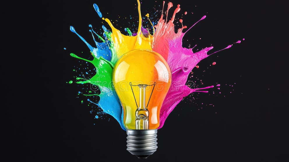Light Exploding is Bulb with Colorful Splash Paint on a Black ...