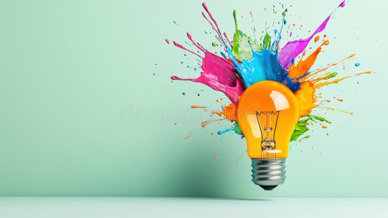 Light Bulb is Exploding with Colorful Splash Paint on a Green ...