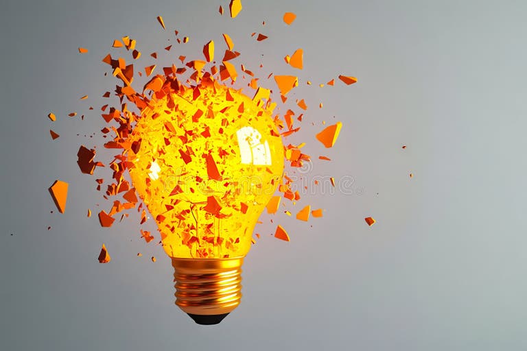 A Light Bulb that is Exploding Out of a Broken Glass Stock Photo ...