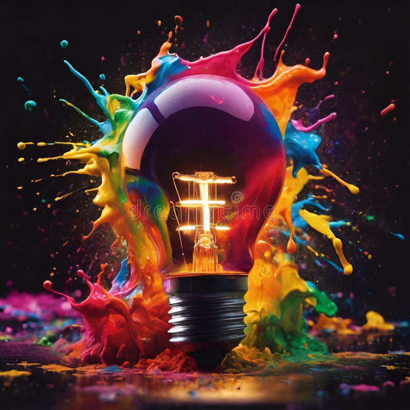Light Bulb Exploding with Paint. Concept of Power of New Ideas ...