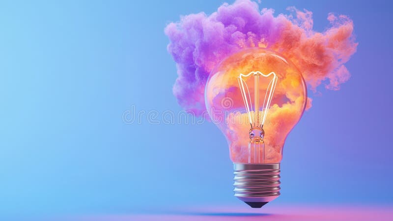 Light Bulb Exploding with a Smoke Represents on Creative Idea Colorful ...