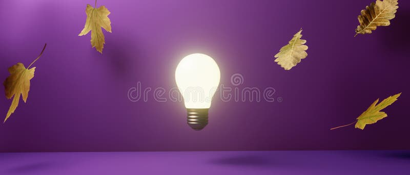 Light Bulb with Falling Leaves - 3D Stock Illustration - Illustration ...
