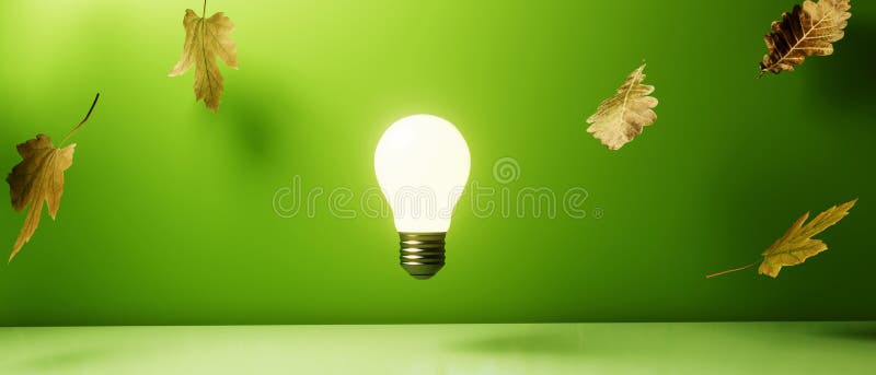 Light Bulb with Falling Leaves - 3D Stock Illustration - Illustration ...