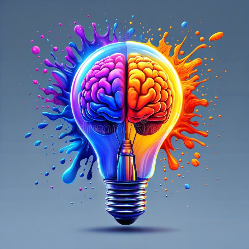 Lightbulb Featuring a Split Brain Design with Contrasting Colors ...