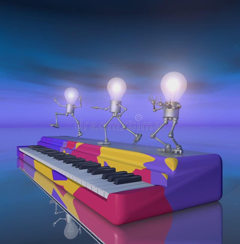 Light Bulb Figures Dancing on an Electronic Keyboard at Night Stock ...