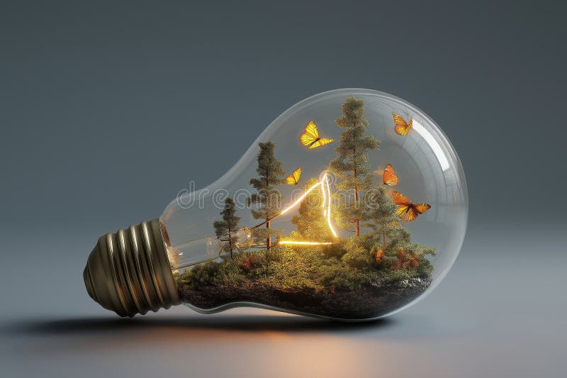 Light Bulb Filled with a Miniature Forest and Glowing Butterflies at ...