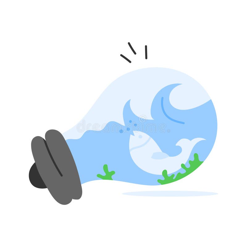 Light Bulb Filled with Ocean Water and Fish, Highlighting Water ...