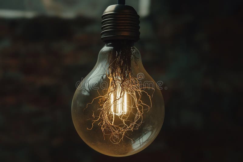 Light Bulb Filled with Tangled Roots Illuminates a Unique Concept Stock ...