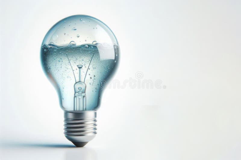 A Light Bulb Filled with Water with Bubbles. Space for Text. Stock ...