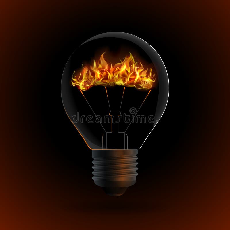 Light Bulb with Fire on Dark Background Stock Vector - Illustration of ...
