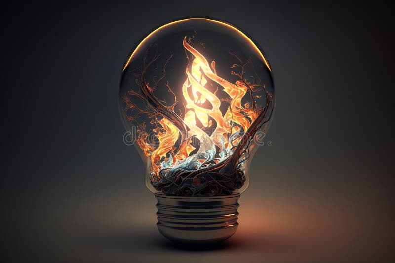 Light Bulb with Fire. Fire Flames in Lamp Bulb. Generative AI Stock ...