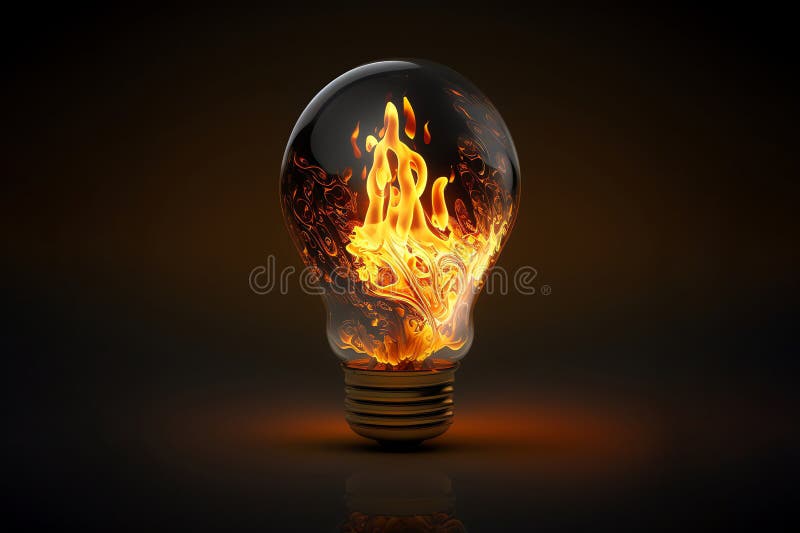 Light Bulb with Fire. Fire Flames in Lamp Bulb. Generative AI Stock ...