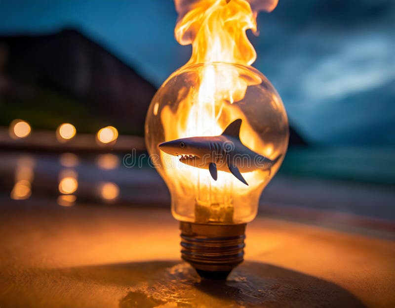 A Light Bulb is on Fire with a Shark Inside of it Stock Illustration ...