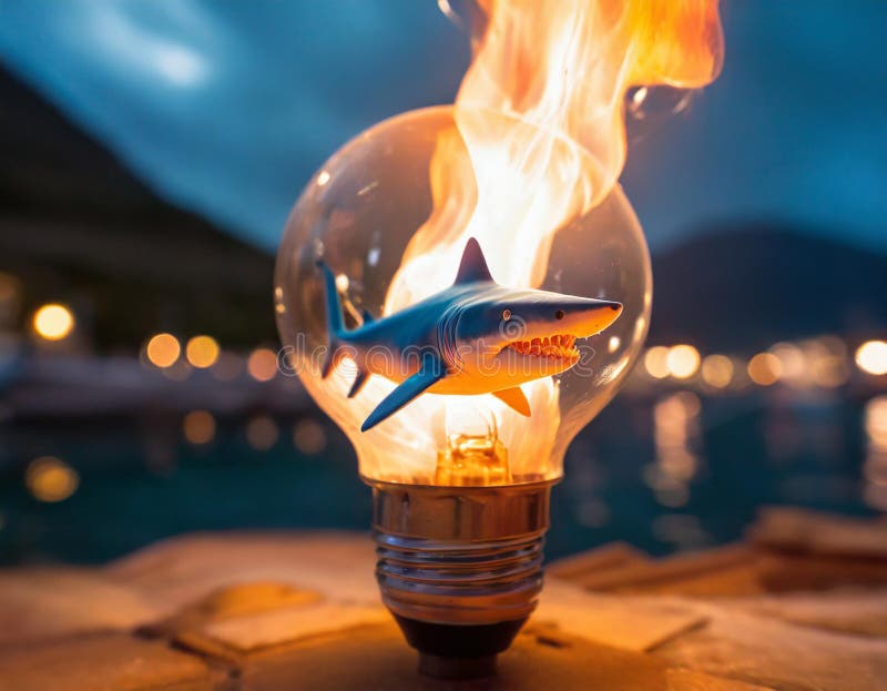 A Light Bulb is on Fire with a Shark Inside of it Stock Illustration ...