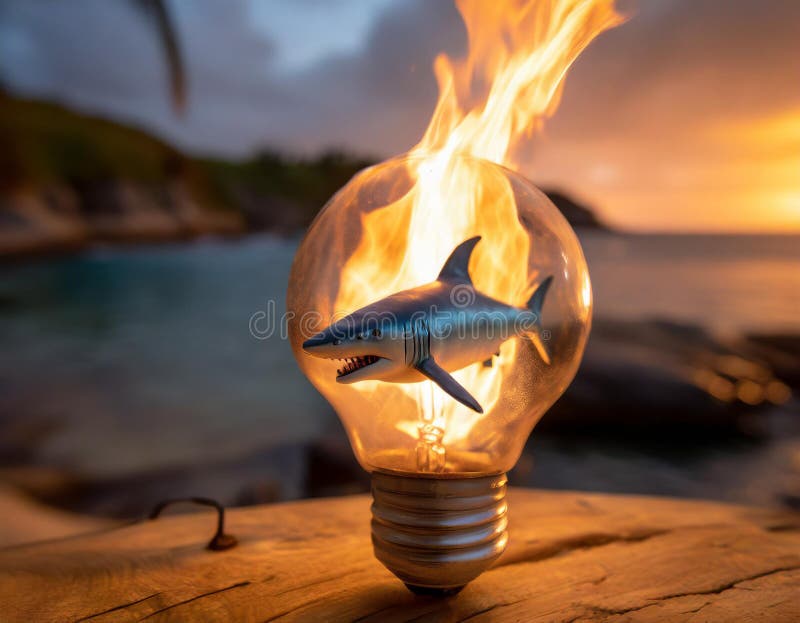 A Light Bulb is on Fire with a Shark Inside of it Stock Illustration ...