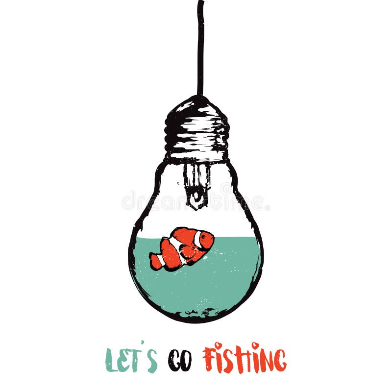 Light Bulb and Fish Hand Drawing Lable Stock Vector - Illustration of ...