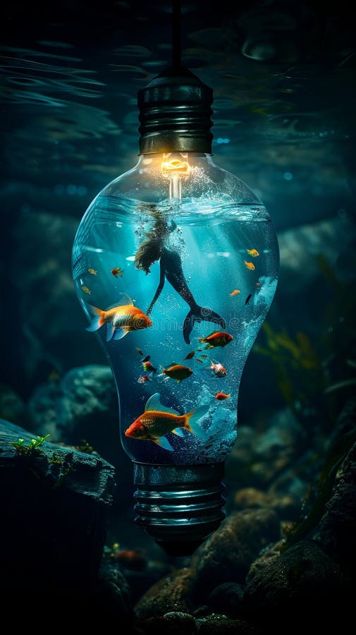 A Light Bulb with Fish Inside it Stock Image - Image of water, reef ...