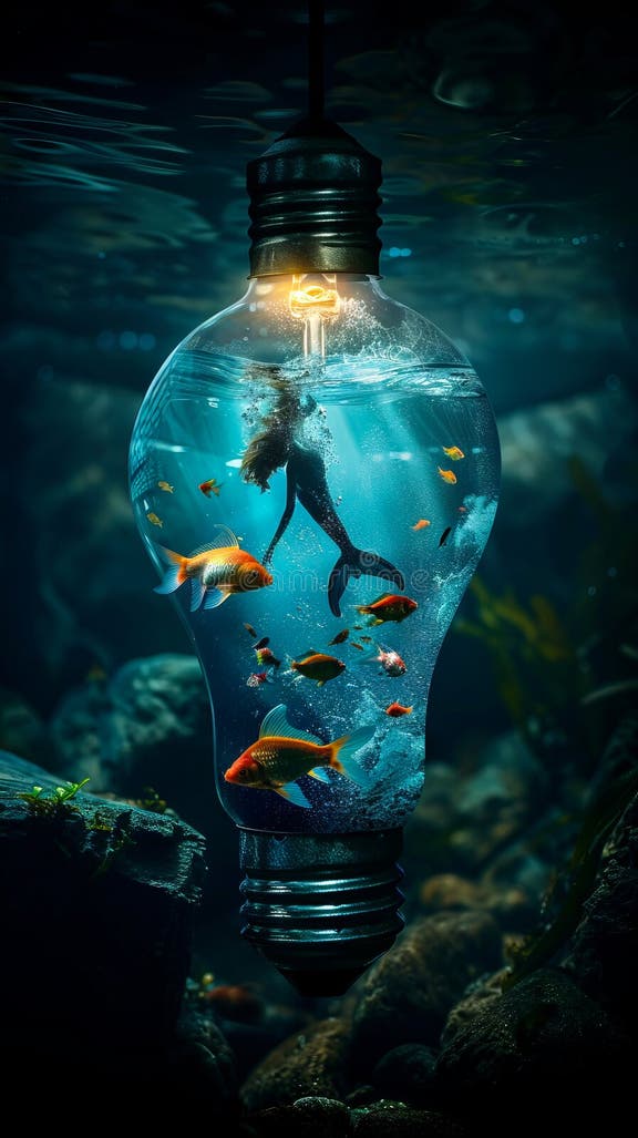 A Light Bulb with Fish Inside it Stock Image - Image of water, reef ...