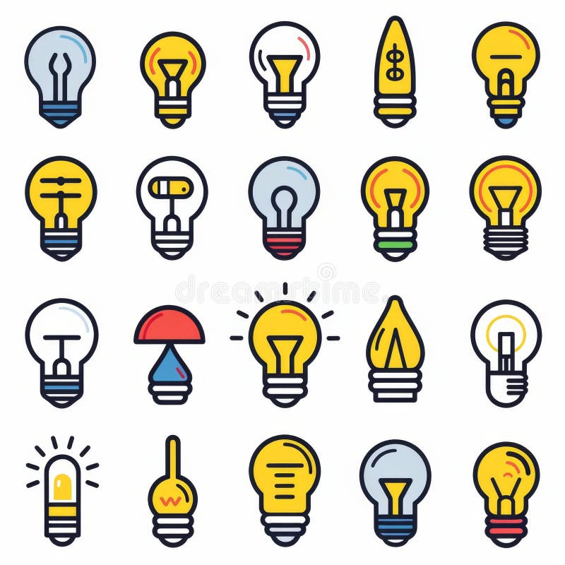 Light Bulb Flat Icon Set, Light Bulb Icons Collection, Simple Minimal ...