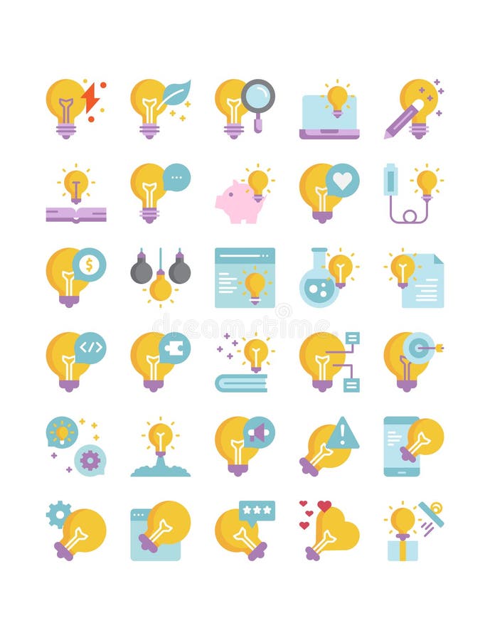 Light bulb flat icon set stock vector. Illustration of intelligence ...