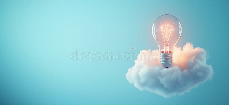Light Bulb Floating on Cloud Against Blue Background Symbolizing ...