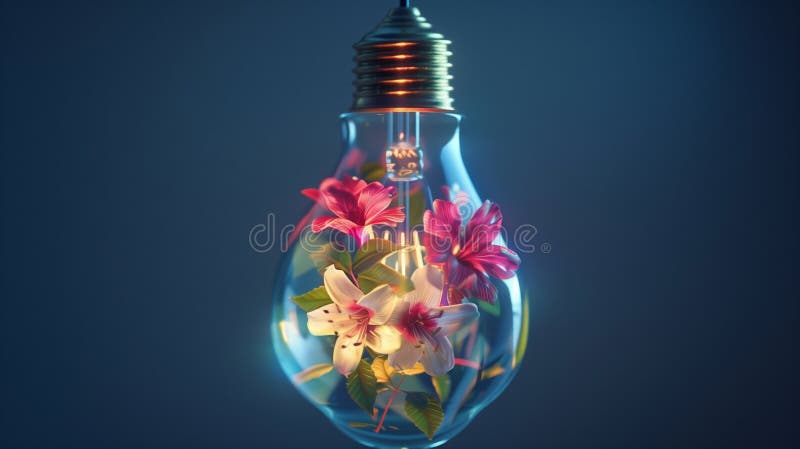 Light Bulb with Floral Ornament Inside Stock Image - Image of flower ...