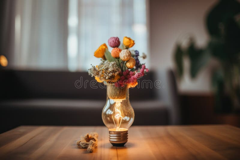 A Light Bulb with Flowers in it on a Table. Generative AI Image. Stock ...
