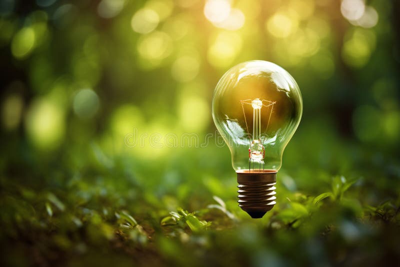 Light Bulb on Forest Background, Sustainability, Renewable Green Energy ...